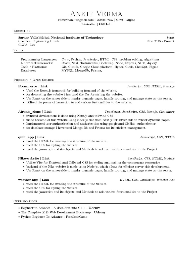 Ankit's Resume-Hackerresume | PDF | Java Script | Web Development