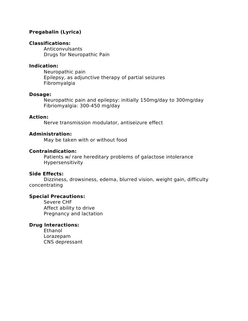 Pregabalin (Lyrica) Overview and Uses | PDF