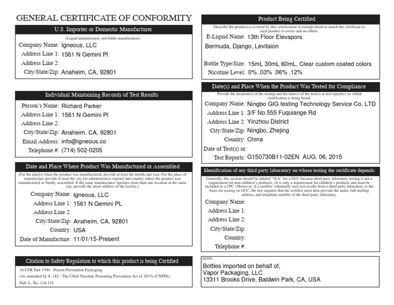 General Certificate Conformity | PDF