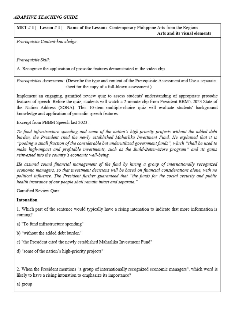 Adaptive Teaching Guide Contemporary Phil. Arts | PDF | Communication ...