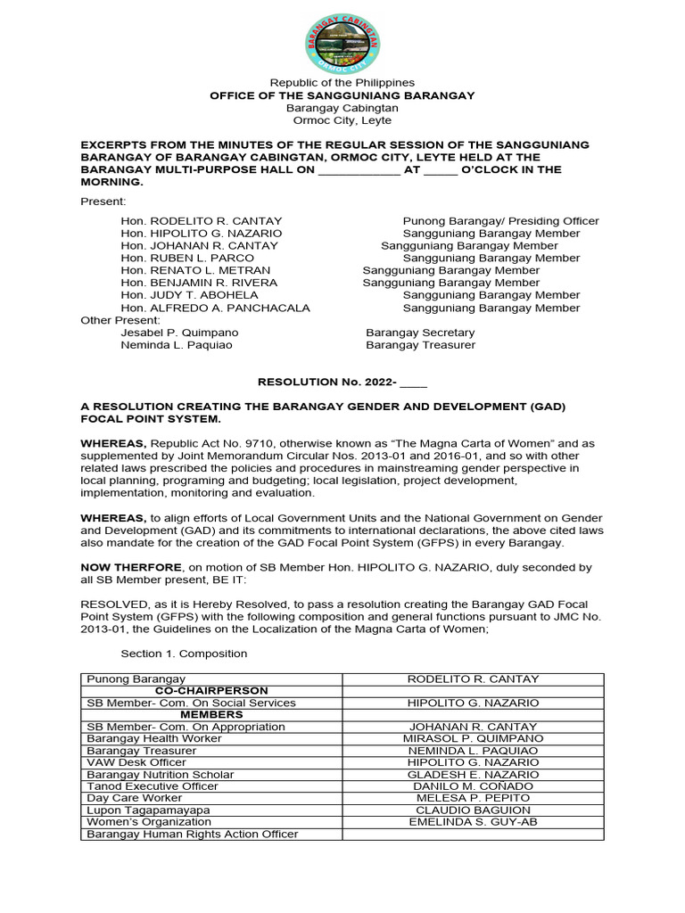 Resolution No. - GAD Focal Person | PDF | Justice | Crime & Violence