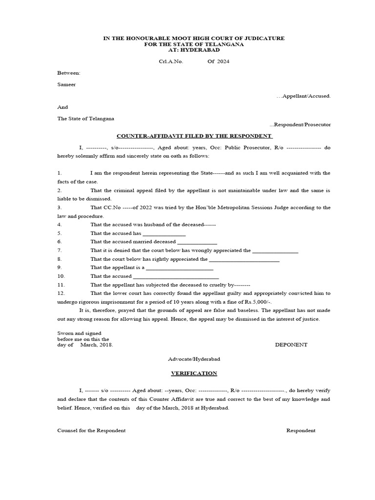 CRL Counter Affidavit Format | PDF | Affidavit | Appeal