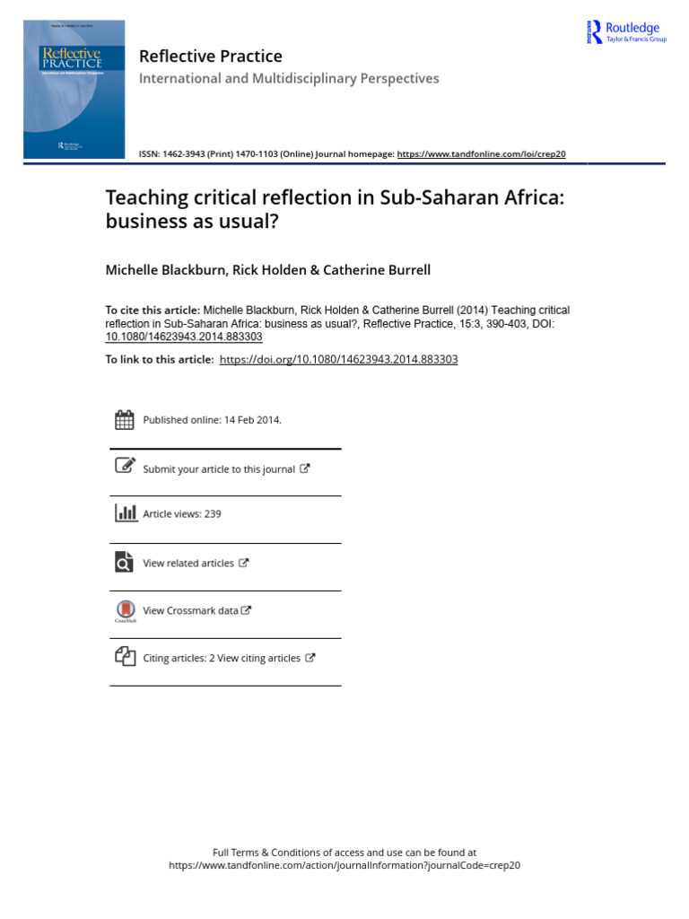 Teaching Critical Reflection in Sub Saharan Africa Business As Usual ...
