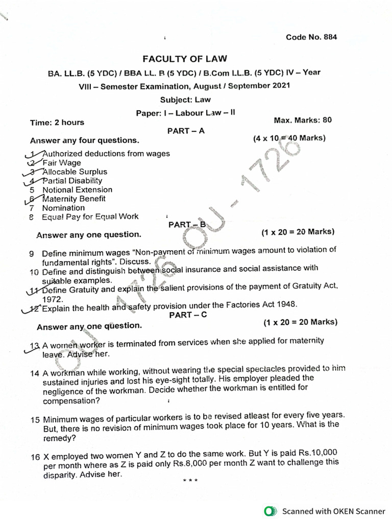 LABOUR LAW - II (PYPQ's) | PDF