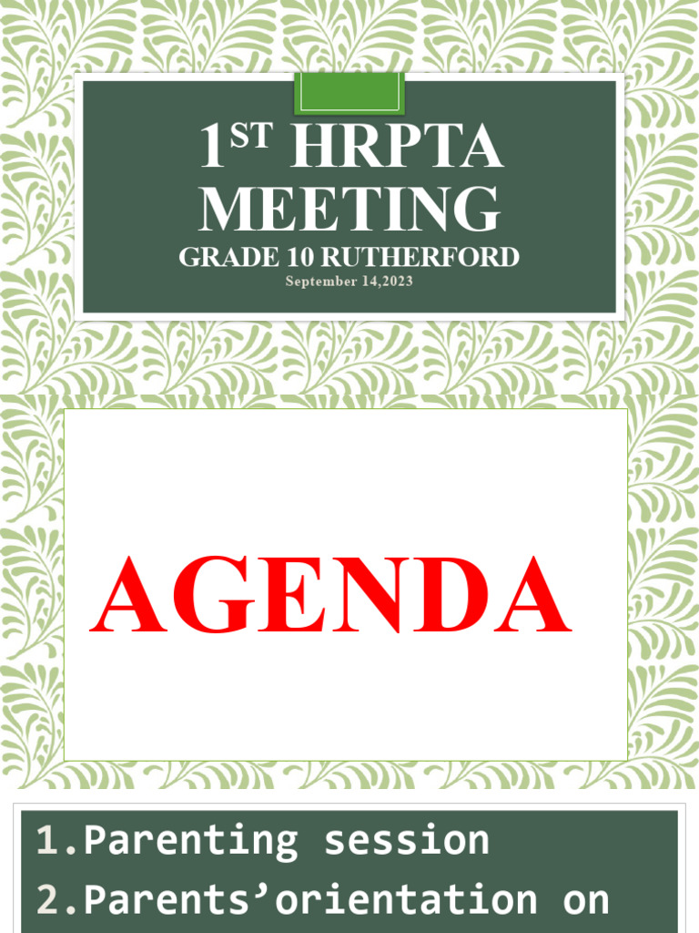 1st HRPTA MEETING | PDF | Teachers | Learning