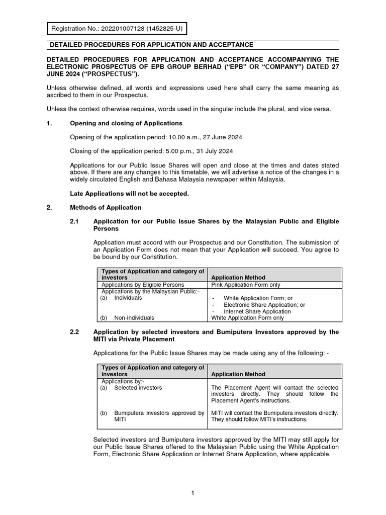 EPB Group Berhad - Detailed Procedures For Application | PDF ...