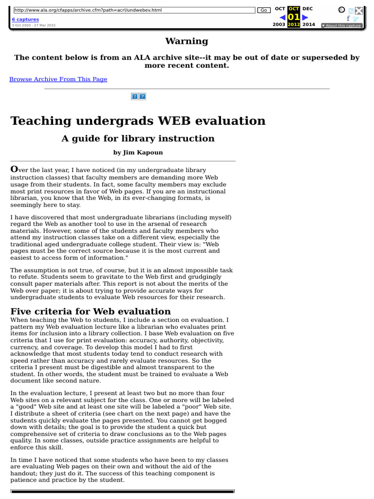 Web Evaluation Guide for Undergrads | PDF | World Wide Web | Internet & Web
