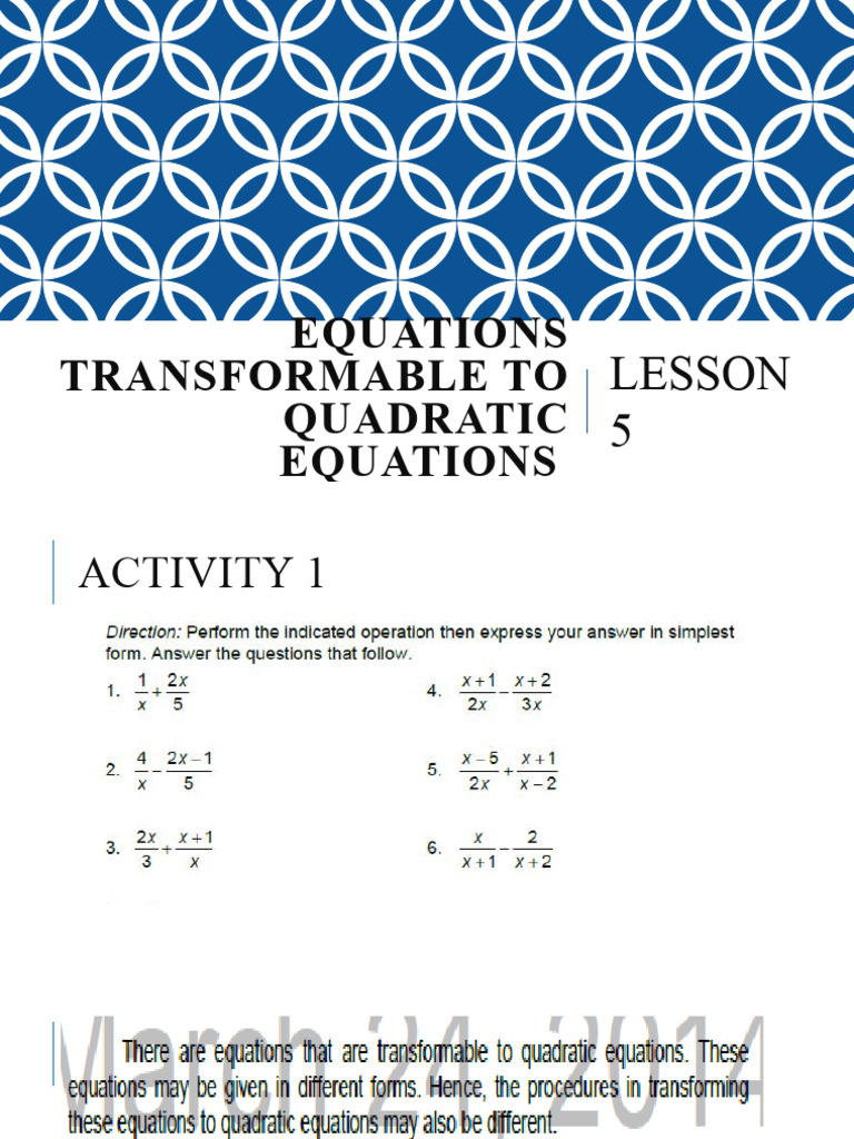 Equations Transformable To Quadratic Equations | PDF | Teaching Methods & Materials