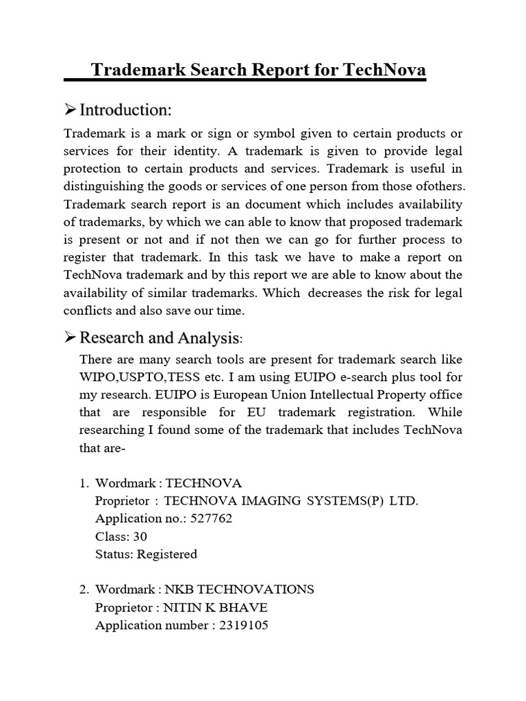 TechNova Trademark Search Report | PDF | Trademark | Civil Law (Common Law)