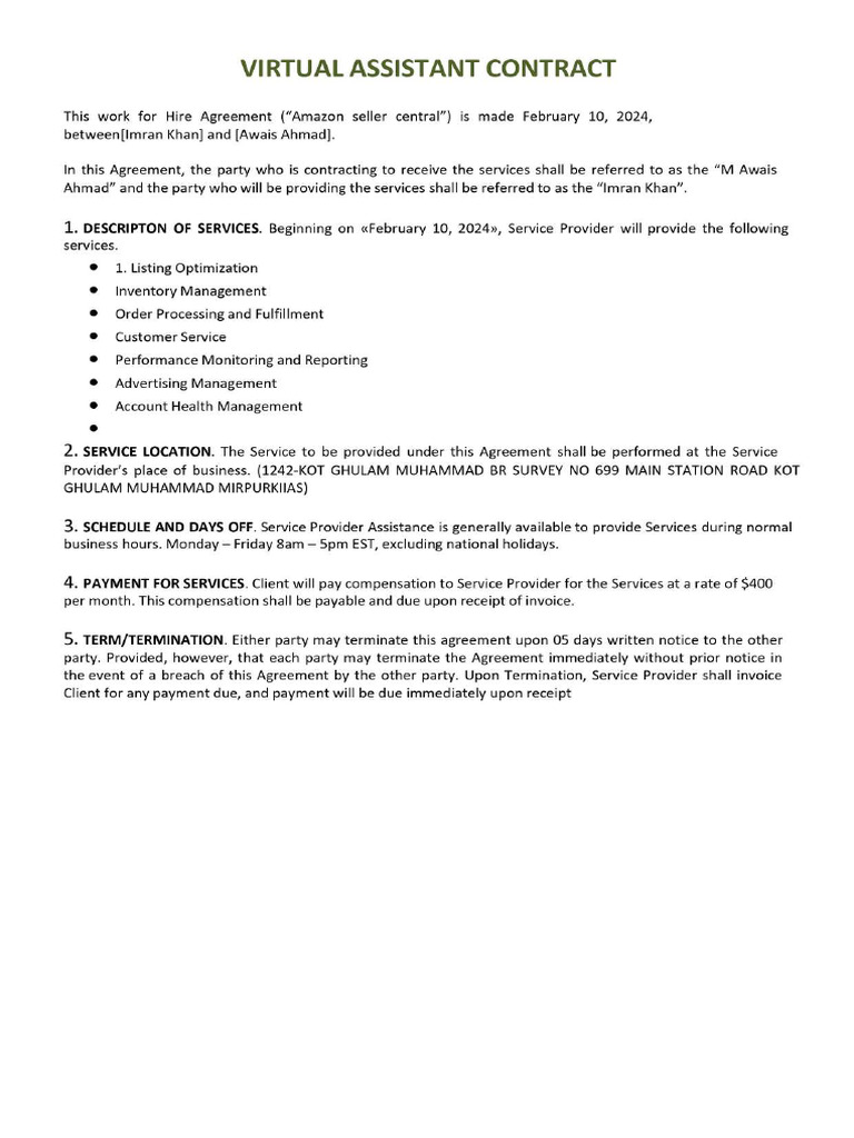 VA Contract Letter | PDF