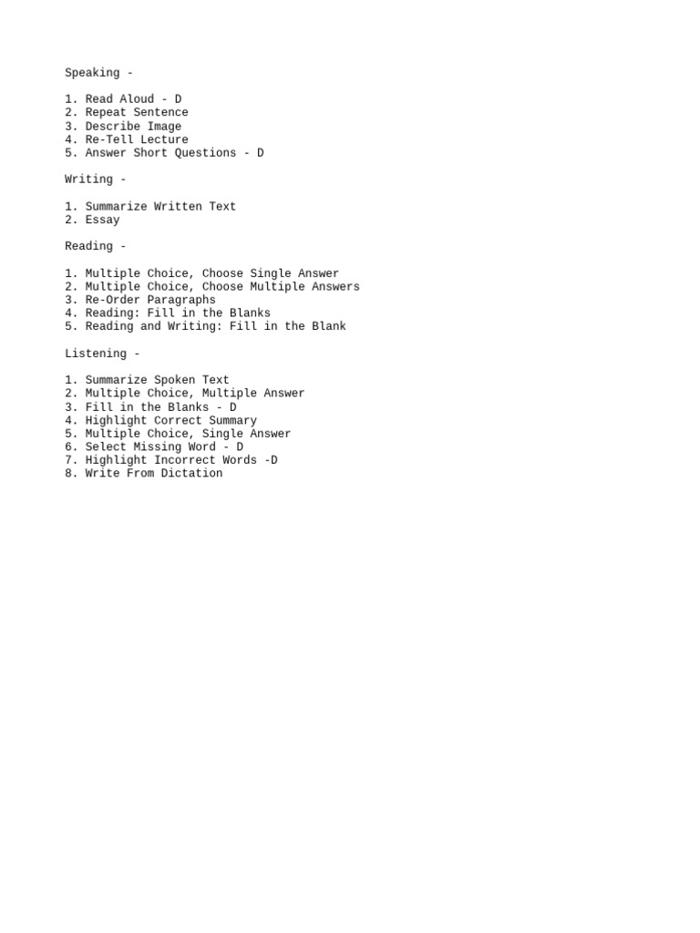 PTE Exam Syllabus Overview | PDF | Language Arts & Discipline