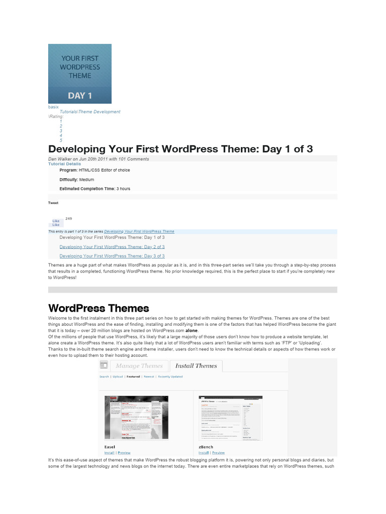 Clips - Developing Your First Wordpress Theme - 1 | PDF | Word Press | Blog