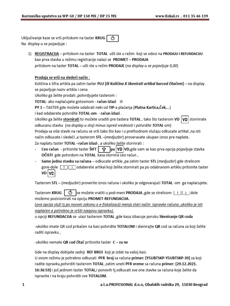 PROFESIONAL Korisnicko Uputstvo Za DP 150 I DP 25 | PDF
