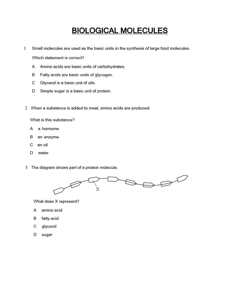 Biological Molecules MCQ QP | PDF | Carbohydrates | Starch