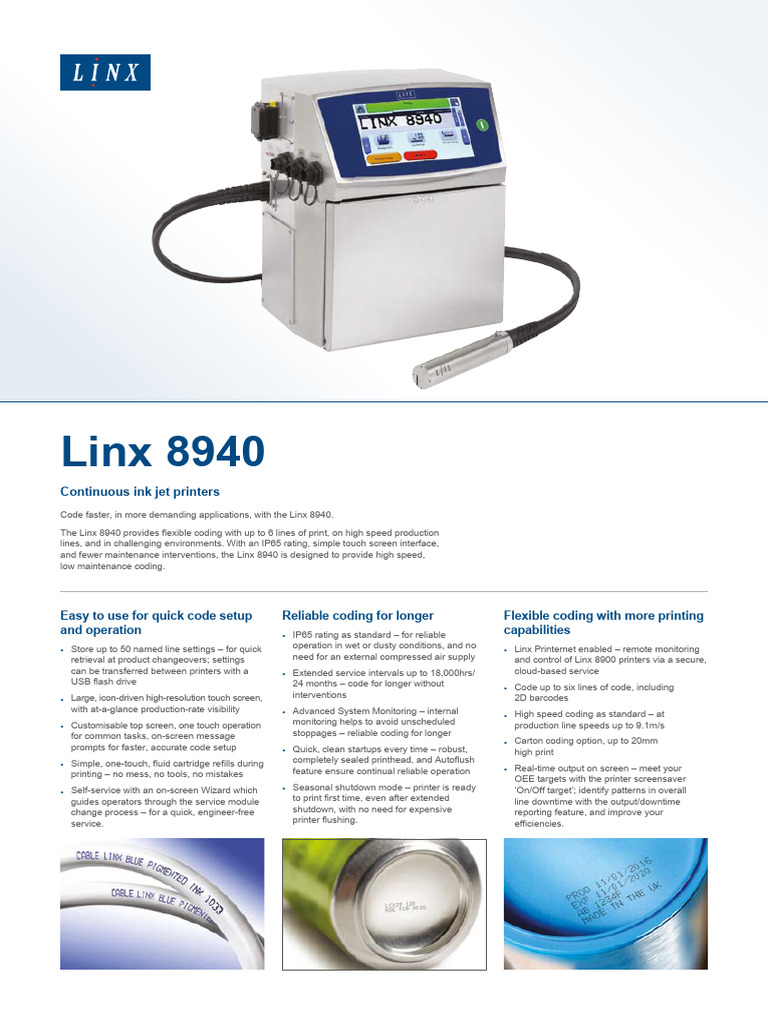 Linx 8940 Datasheet WEB | PDF | Printer (Computing) | Usb