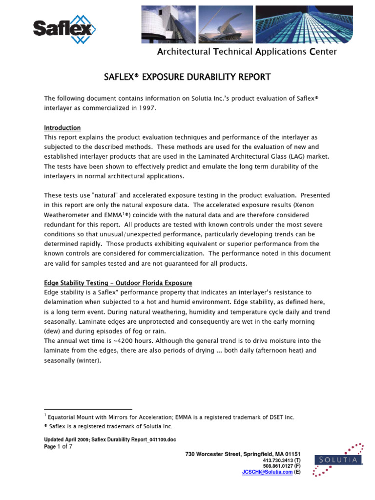 Saflex Durability Report - 041109 | PDF | Ultraviolet