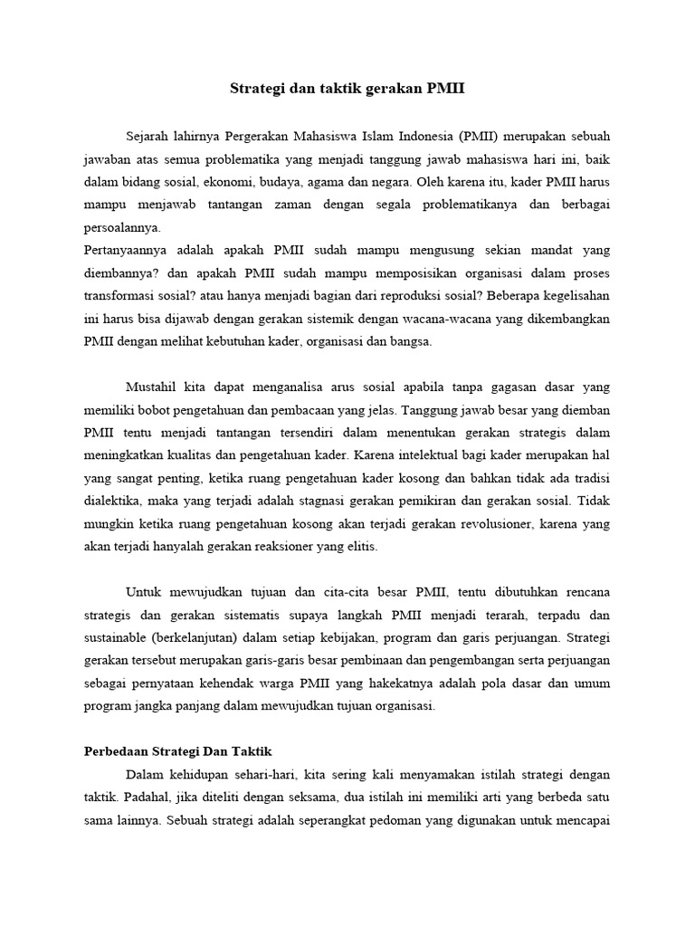 Strategi Dan Taktik Gerakan PMII | PDF