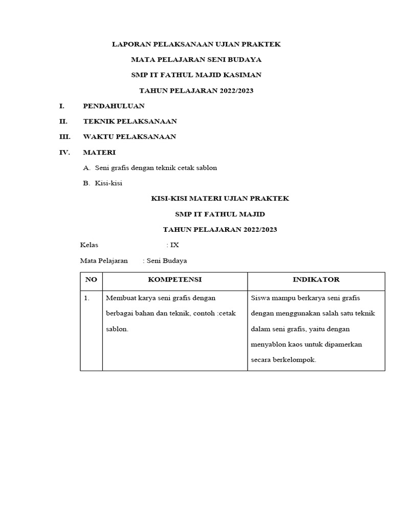 Laporan Pelaksanaan Ujian Praktek SBD | PDF