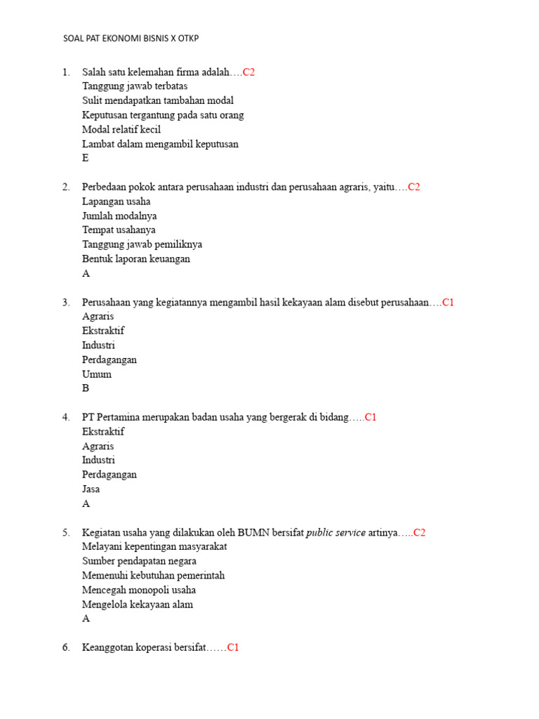 Soal Pat Ekobis X Otkp | PDF