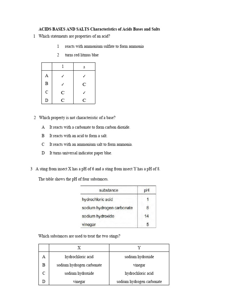 Characteristic Properties of Acids & Bases | PDF | Acid | Ammonium