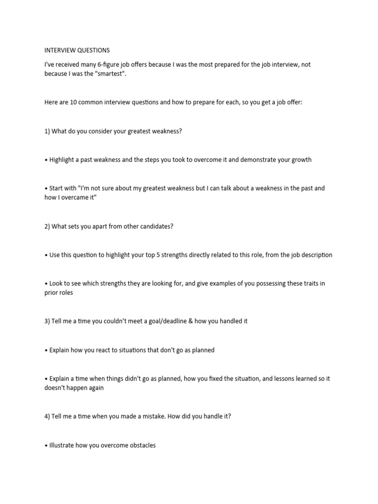 INTERVIEW QUESTIONS | Download Free PDF | Job Interview | Cognition