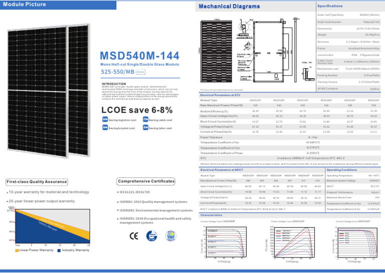 DAWN Specification For 550W Mono Solar Panel | PDF | Electrical ...