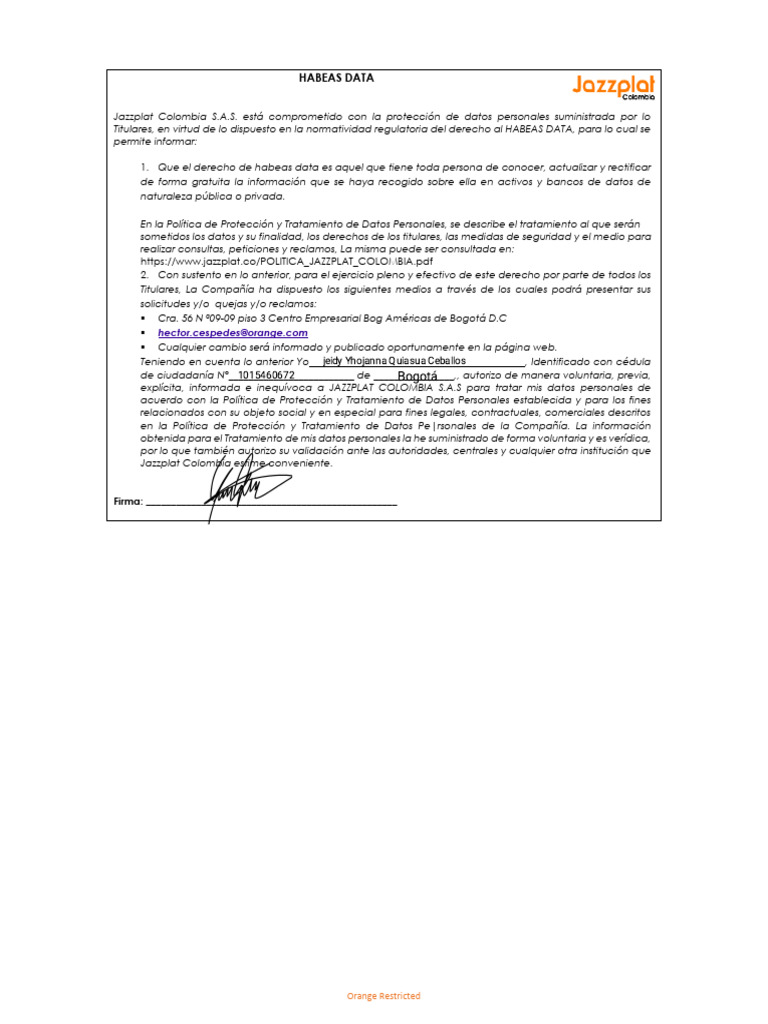 Formato Habeas Data 2023 | PDF | Justicia | Crimen y violencia