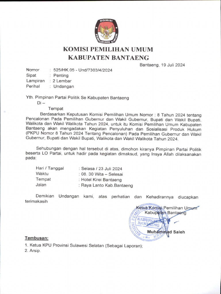 Undangan Pimpinan Partai Politik - 1 | PDF