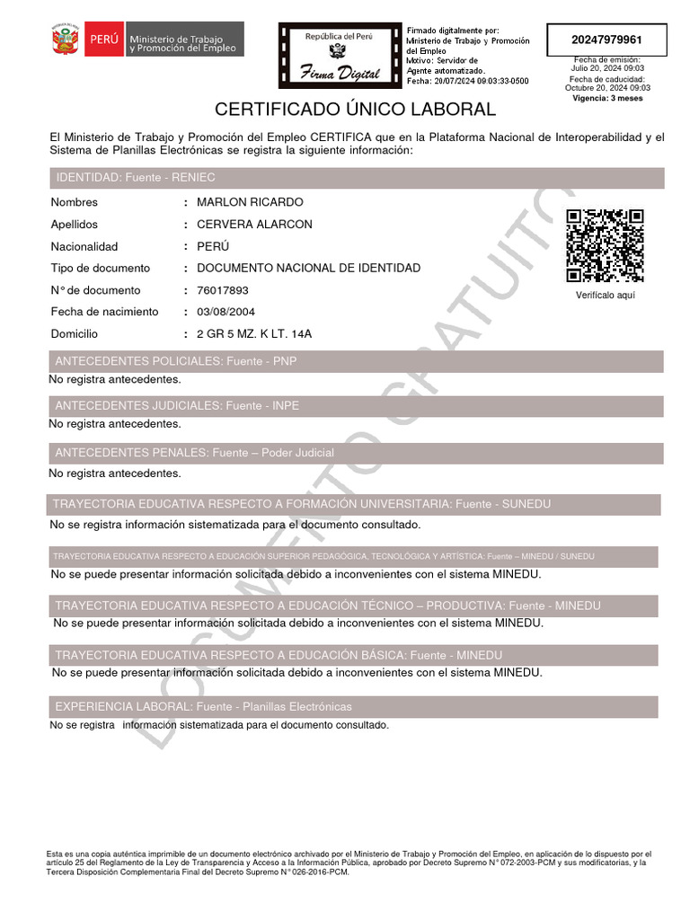 CUL Null | PDF | Documento de identidad | Derecho laboral
