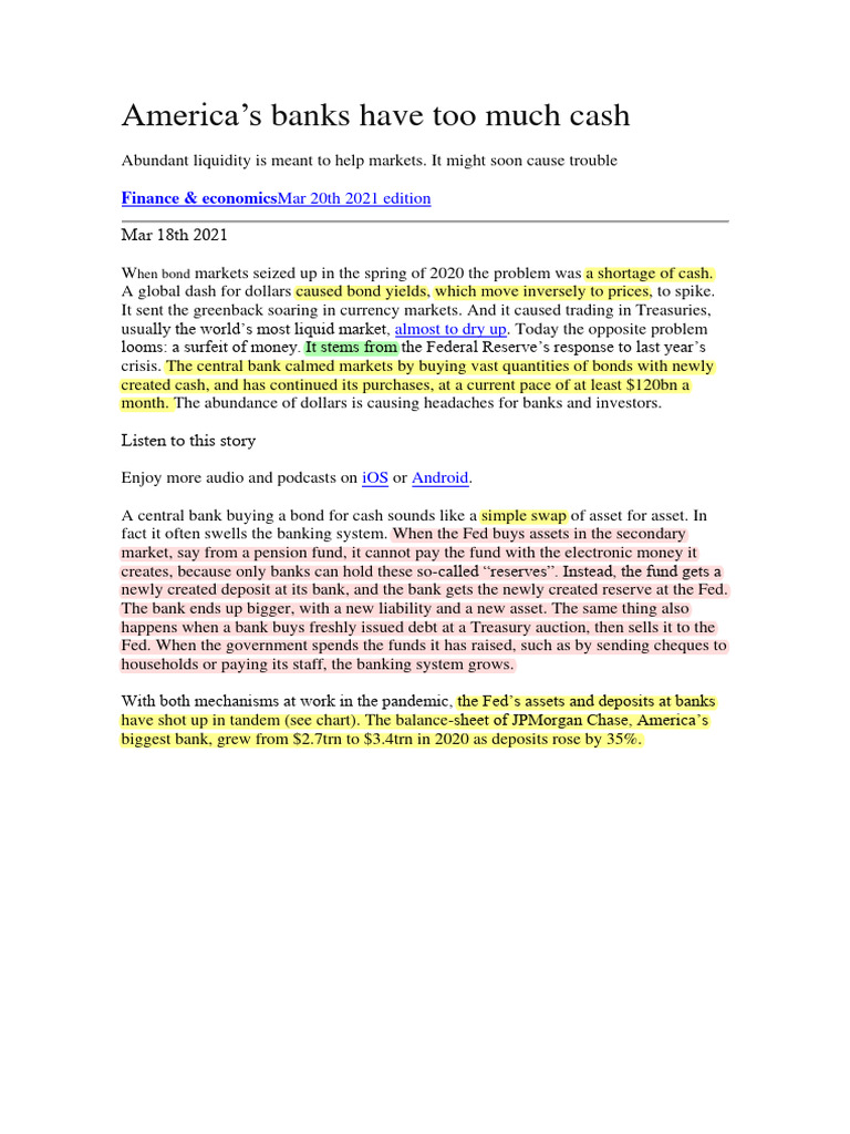 Surplus Cash in America's Banks | PDF | Banks | Bonds (Finance)