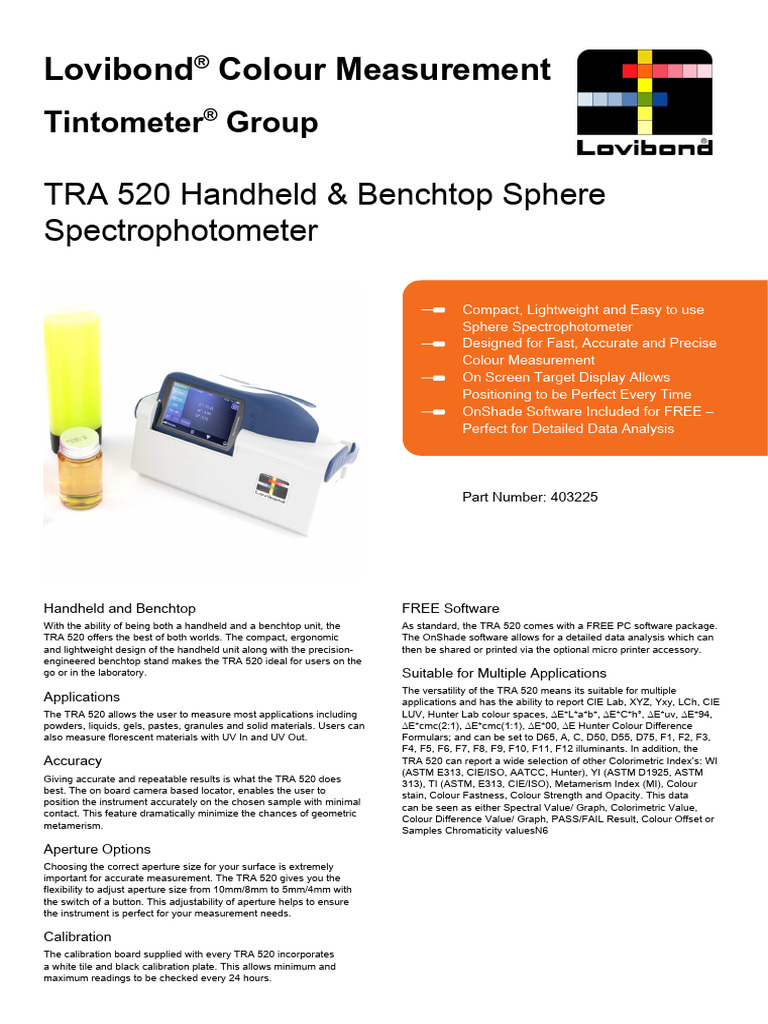 Datasheet 403225 - TRA 520 Handheld & Benchtop Sphere Spectrophotometer ...