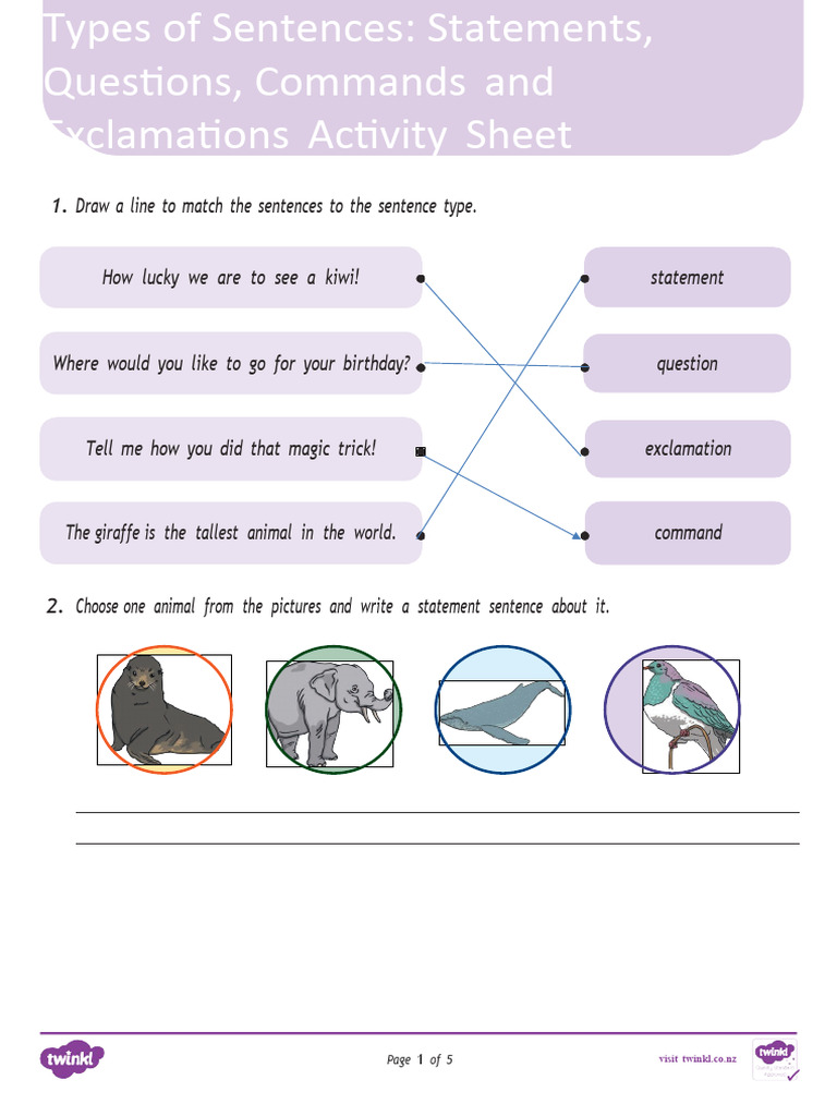 NZ L 2548826 Types of Sentences Activity Sheets Ver 1 | PDF | Sentence ...