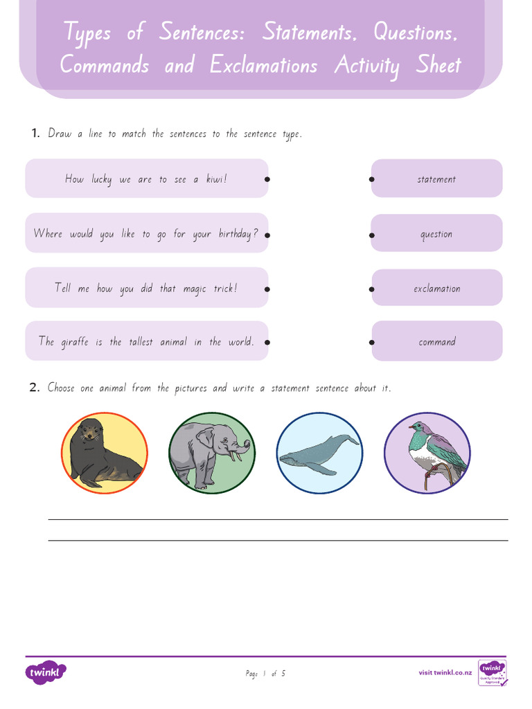 NZ L 2548826 Types of Sentences Activity Sheets Ver 1 | PDF | Sentence ...