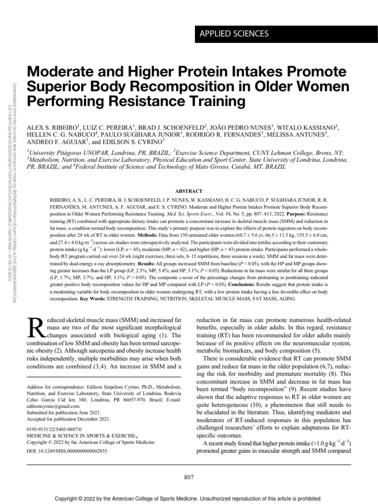 Moderate and Higher Protein Intakes Promote Superior Body Recomposition ...
