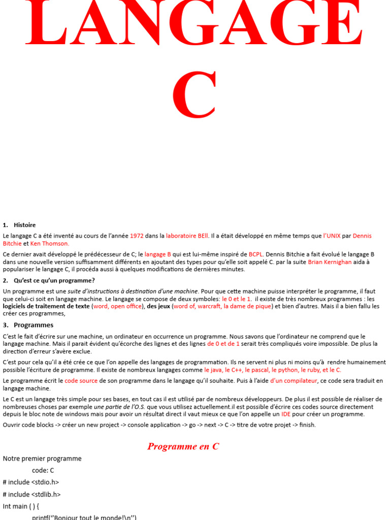 Introduction au Langage C et Programmation | PDF | Programme informatique | Programmation