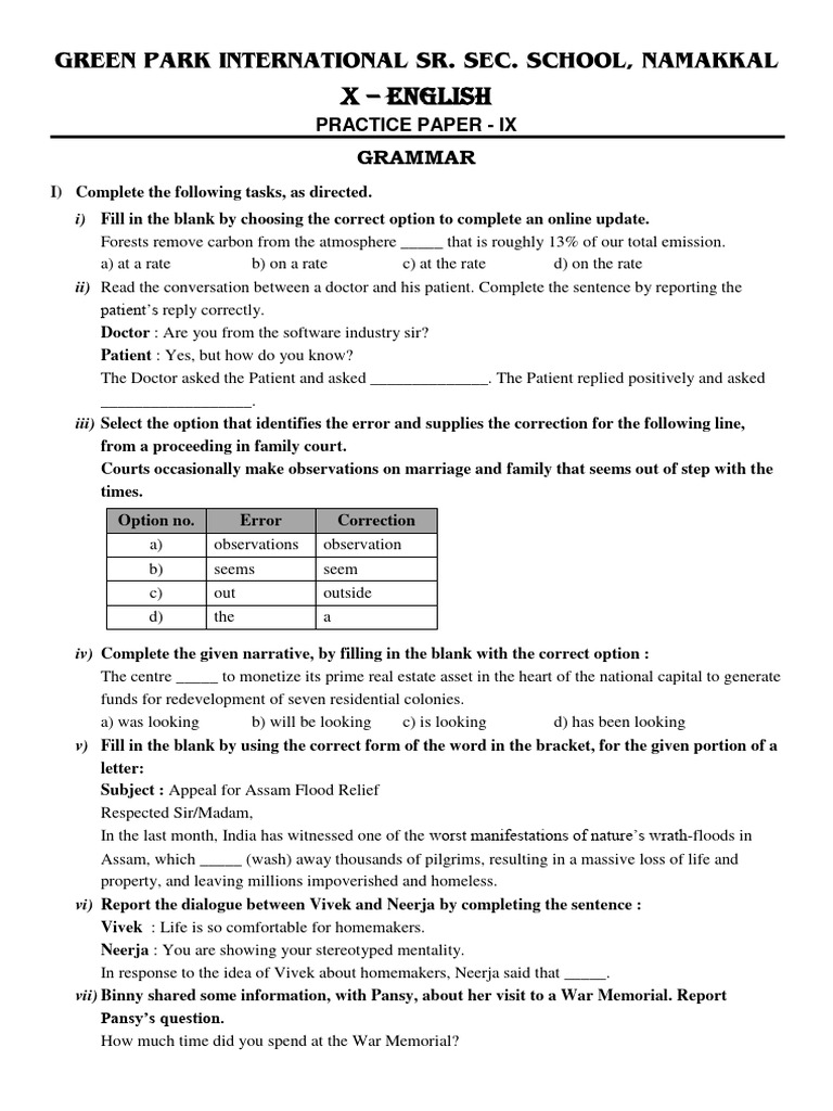 Practice Paper - Ix | PDF