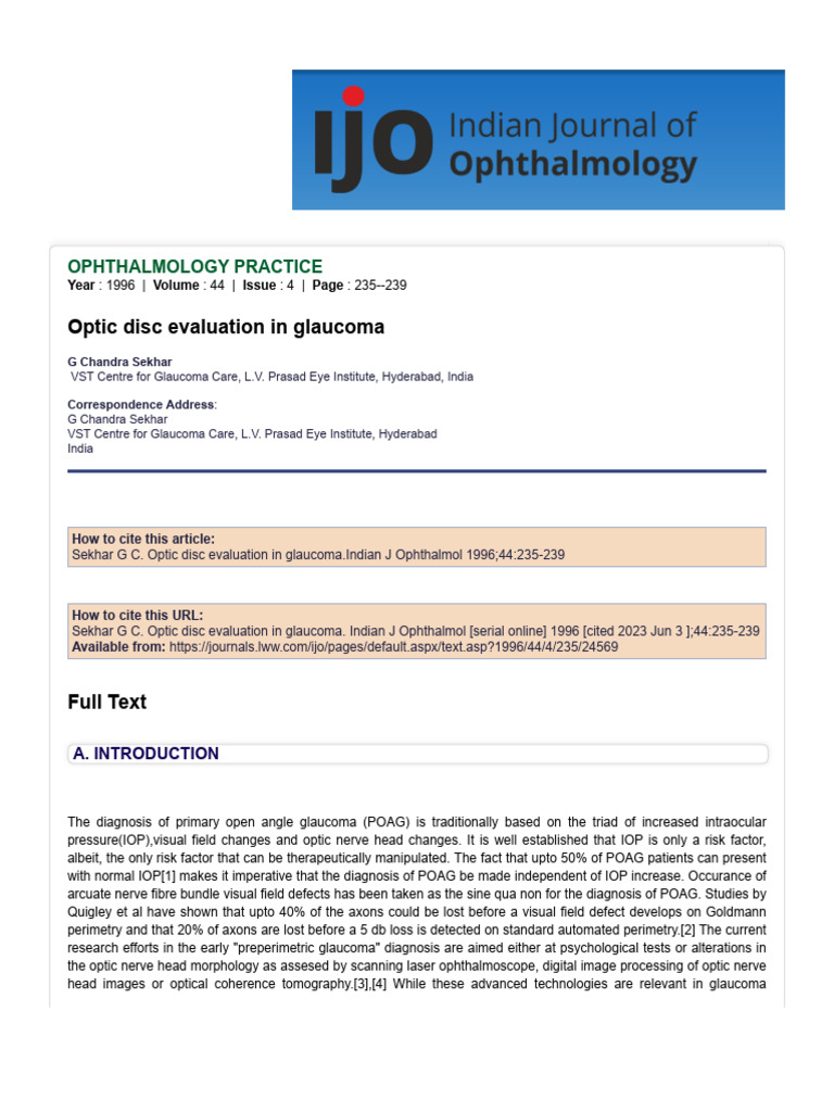 Optic Disc Evaluation in Glaucoma | PDF | Glaucoma | Retina