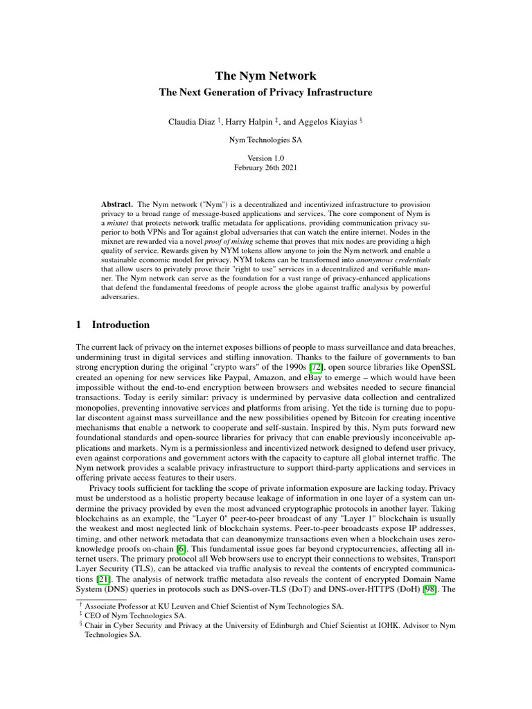 Nym Whitepaper | PDF | Computer Network | Virtual Private Network