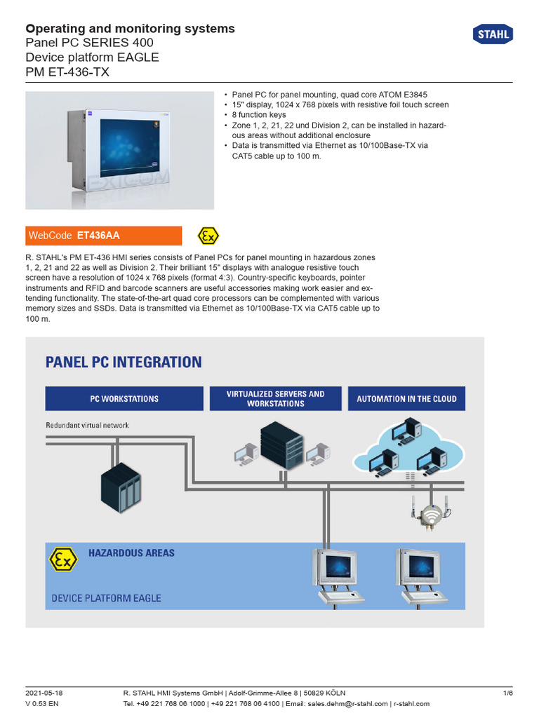 Single Data Sheet Panel PC SERIES 400 Device Platform EAGLE - PM ET-436 ...