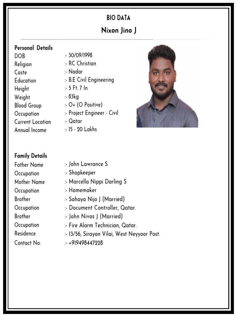 Nixon J - Biodata | PDF