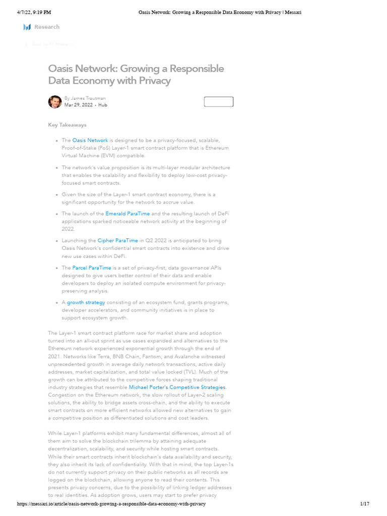 Oasis Network - Growing A Responsible Data Economy With Privacy ...