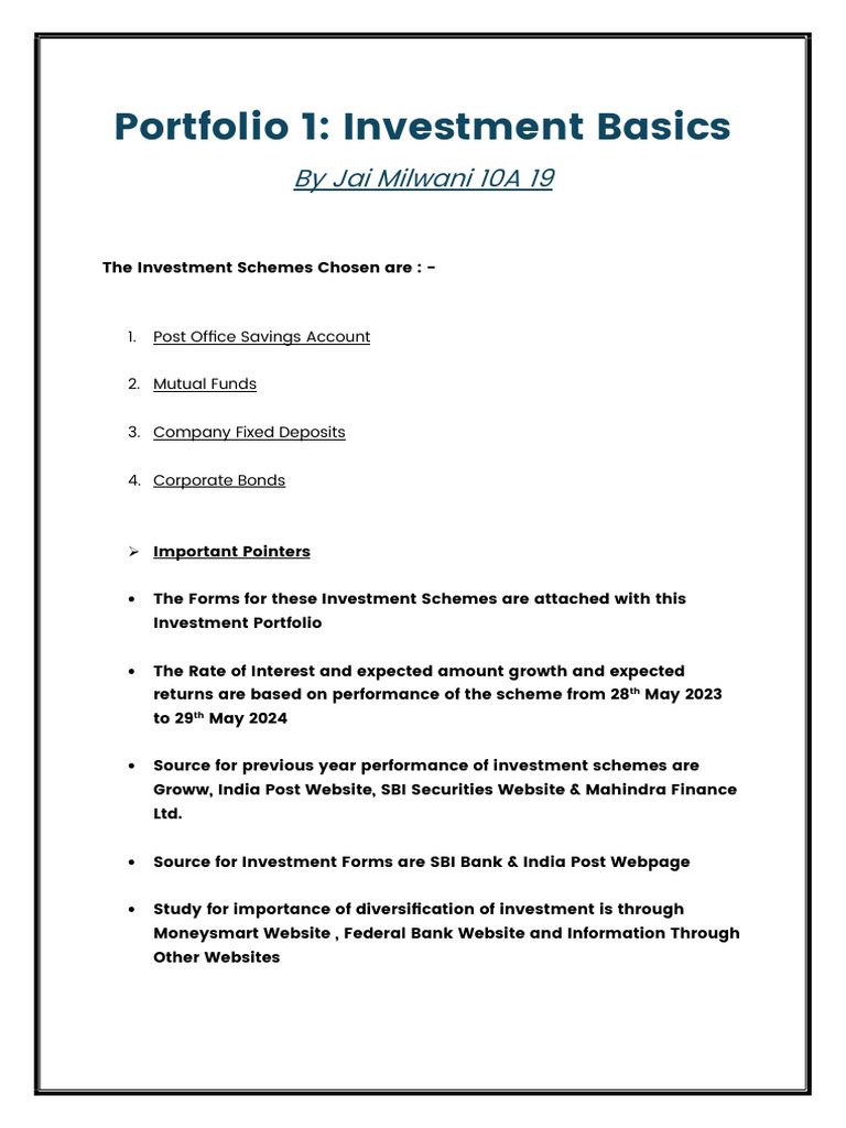 Portfolio 1 Investment Basics | PDF | Diversification (Finance) | Investing
