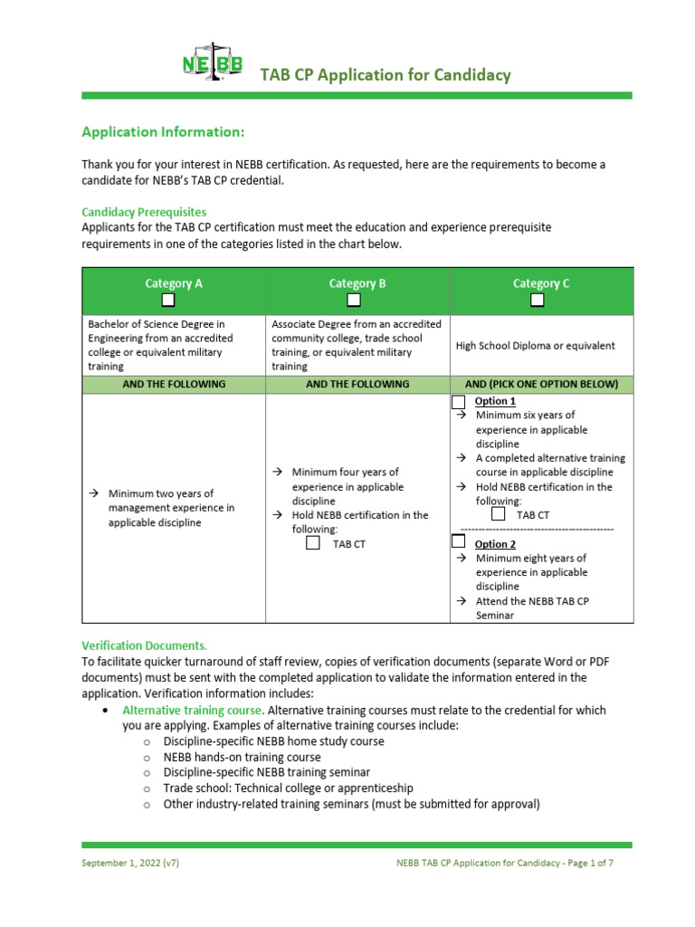 2022 NEBB TAB CP Application For Candidacy v7 2022.09.01 | PDF ...