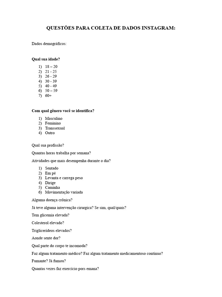 Questões para Coleta de Dados | PDF