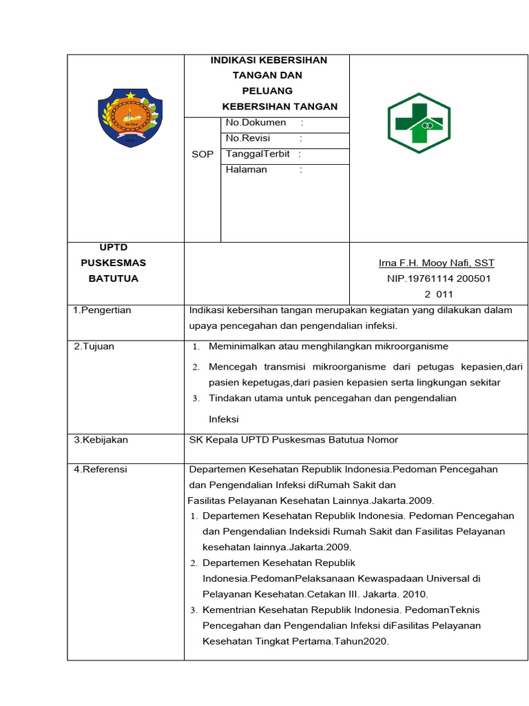 Bab V 5351 Sop Indikasi Kebersihan Tangan Dan Peluang Kebersihan Tangan | PDF
