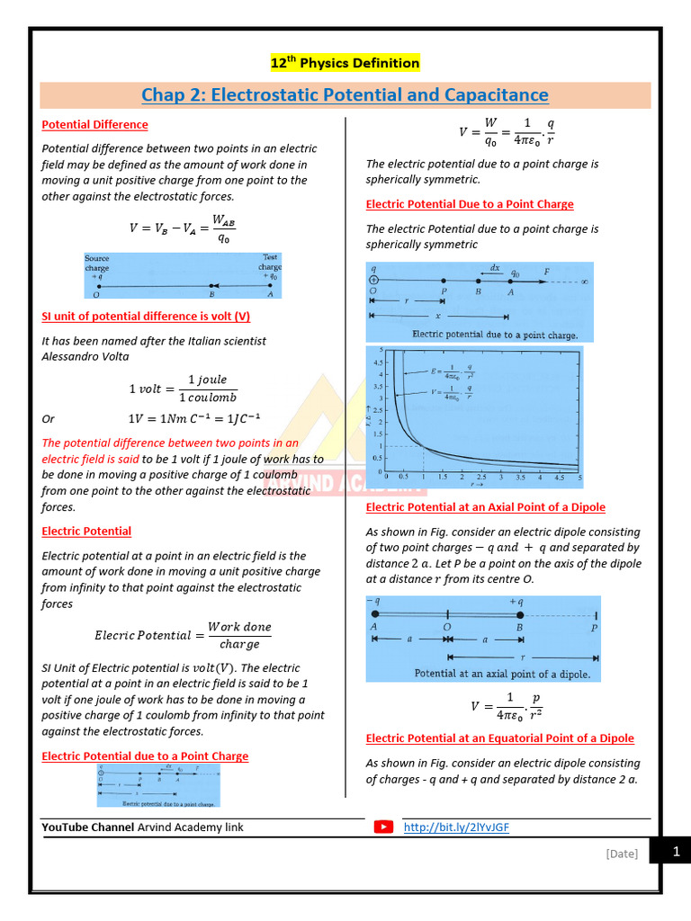 Chap 2 Electrostatic Potential and Capacitance | PDF | Dielectric ...
