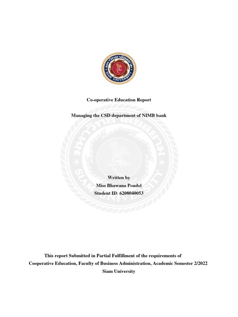 NIMB Bank CSD Management Report | PDF | Cheque | Banks