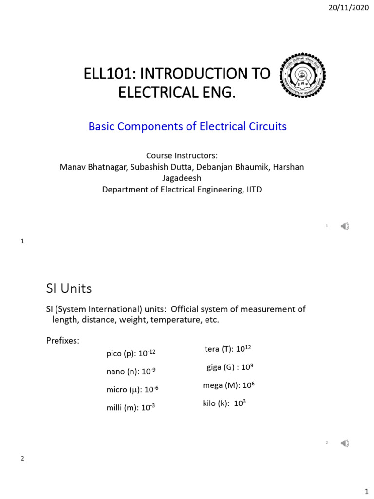 L1 Components of Circuit | PDF | Electrical Network | Voltage