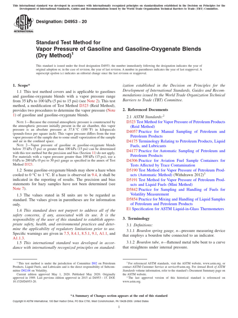 Vapor Pressure of Gasoline and Gasoline-Oxygenate Blends (Dry Method ...