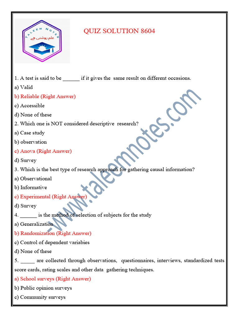 8604 Solved Quiz | PDF | Survey Methodology | Sampling (Statistics)